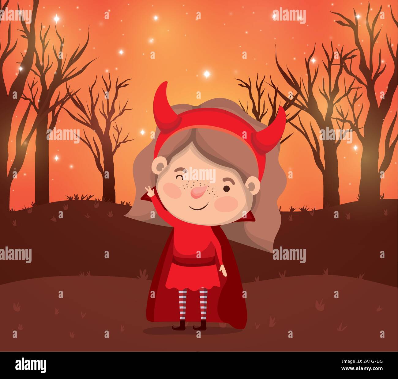 halloween season scene with girl costume devil Stock Vector Image & Art ...