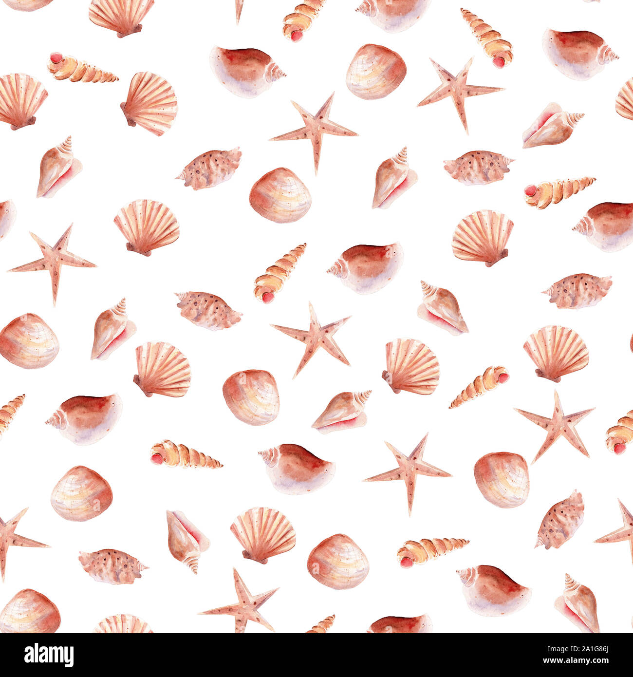 Underwater aquarium, seashell and starfish seamless watercolor raster ...