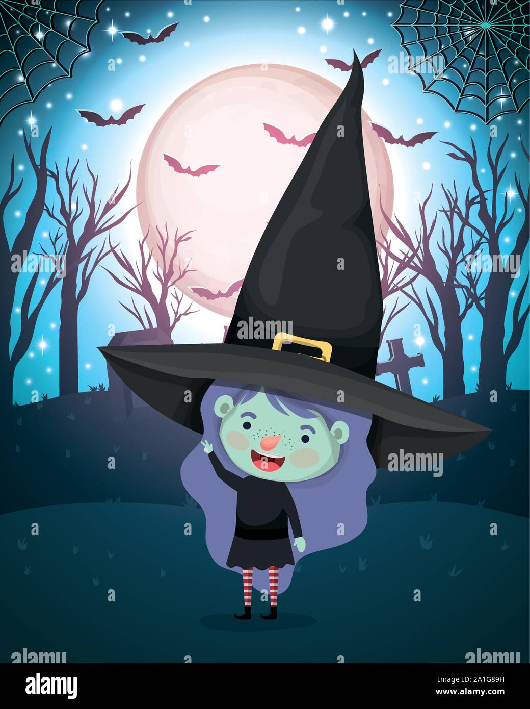 halloween season scene with girl costume witch Stock Vector Image & Art ...