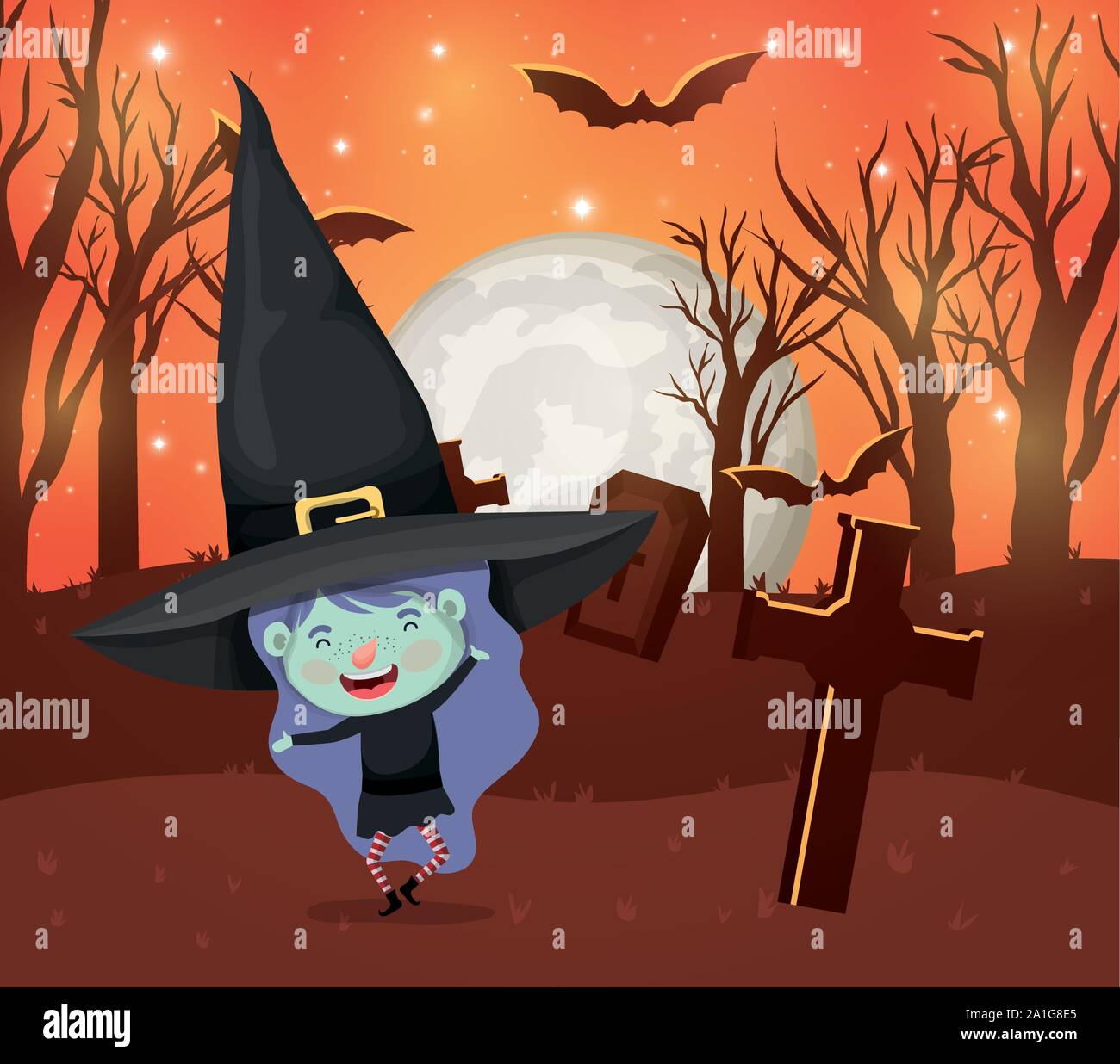halloween season scene with girl costume witch Stock Vector Image & Art ...