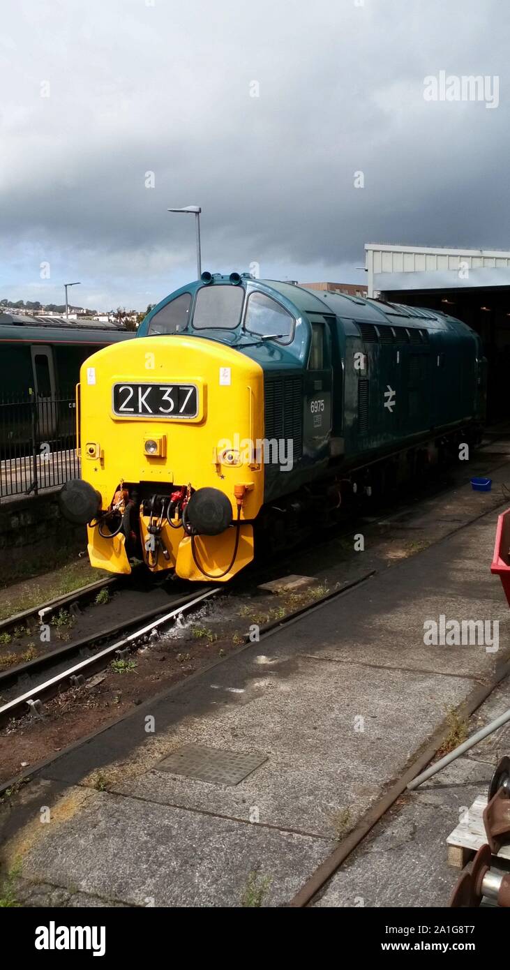 A BR Class 37 Diesel-Electric locomotive undergoing maintenance in ...