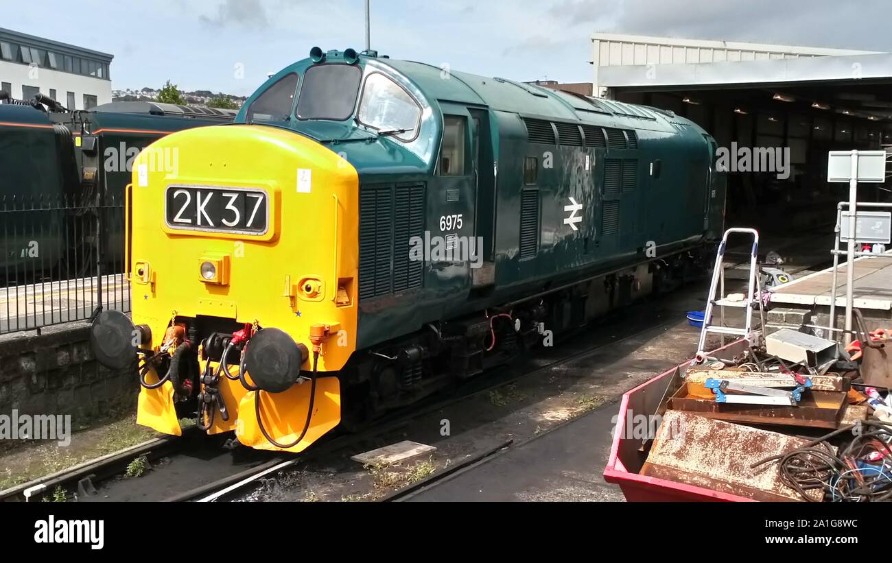 A BR Class 37 Diesel-Electric locomotive undergoing maintenance in ...