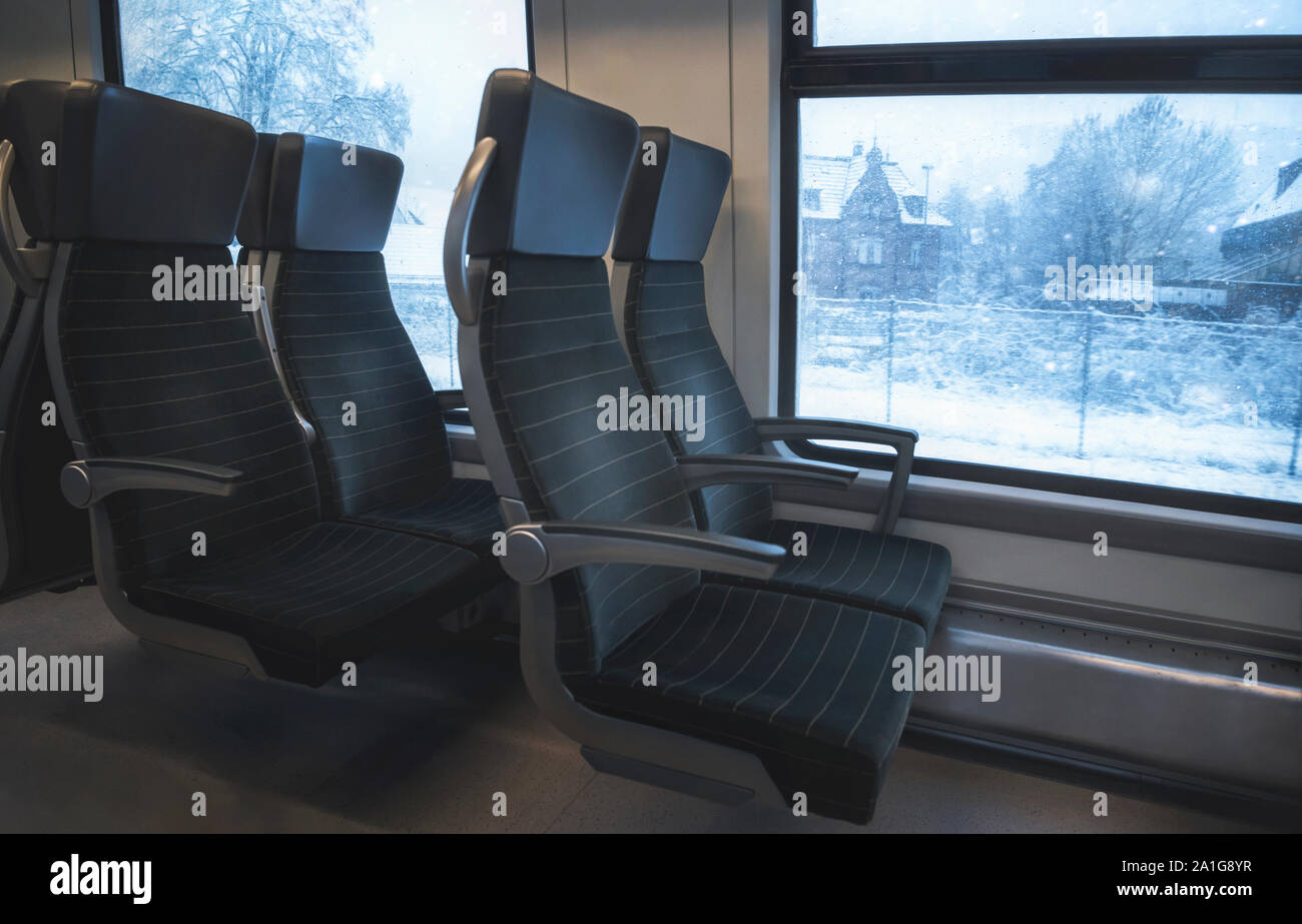 Eco-friendly public transport image with comfortable train seats and ...