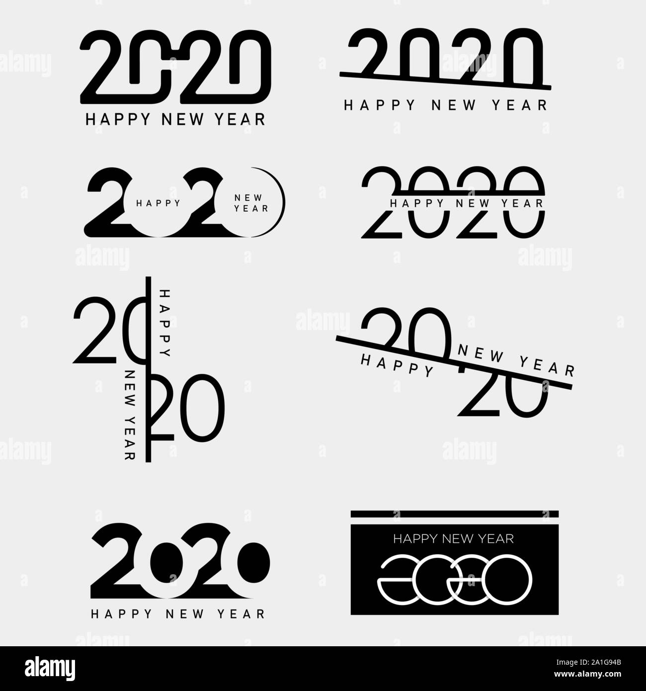 Collection of 2020 happy new year symbols Vector illustration with ...