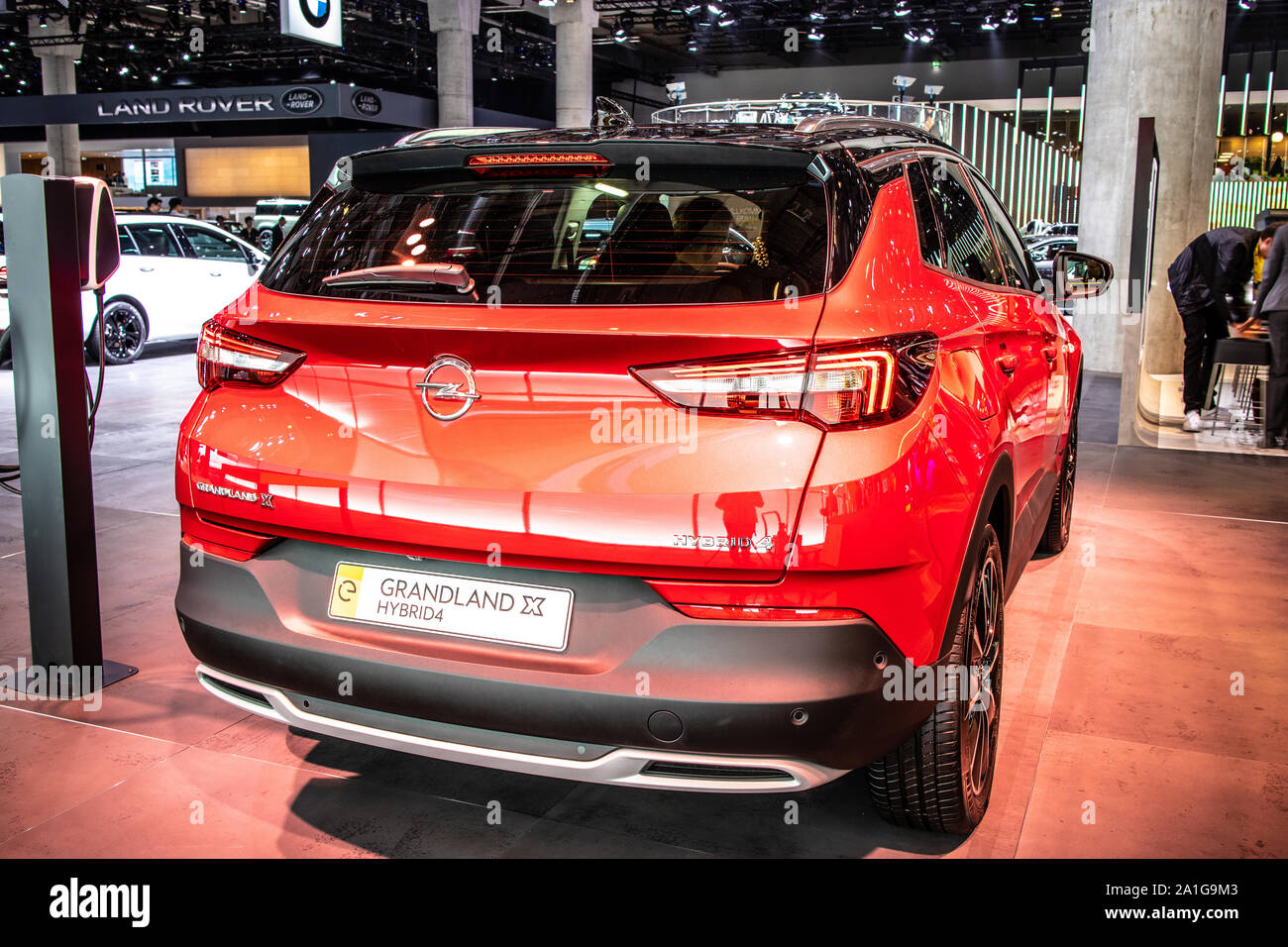 Frankfurt, Germany, Sep 10, 2019: metallic red OPEL Grandland X Hybrid4 ...