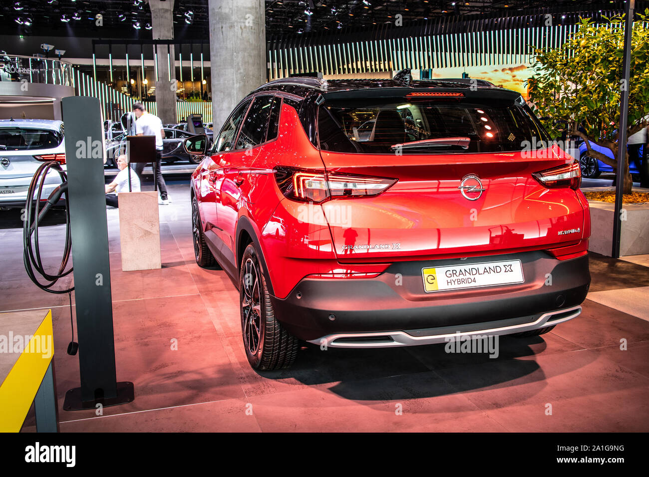 Frankfurt, Germany, Sep 10, 2019: metallic red OPEL Grandland X Hybrid4 ...