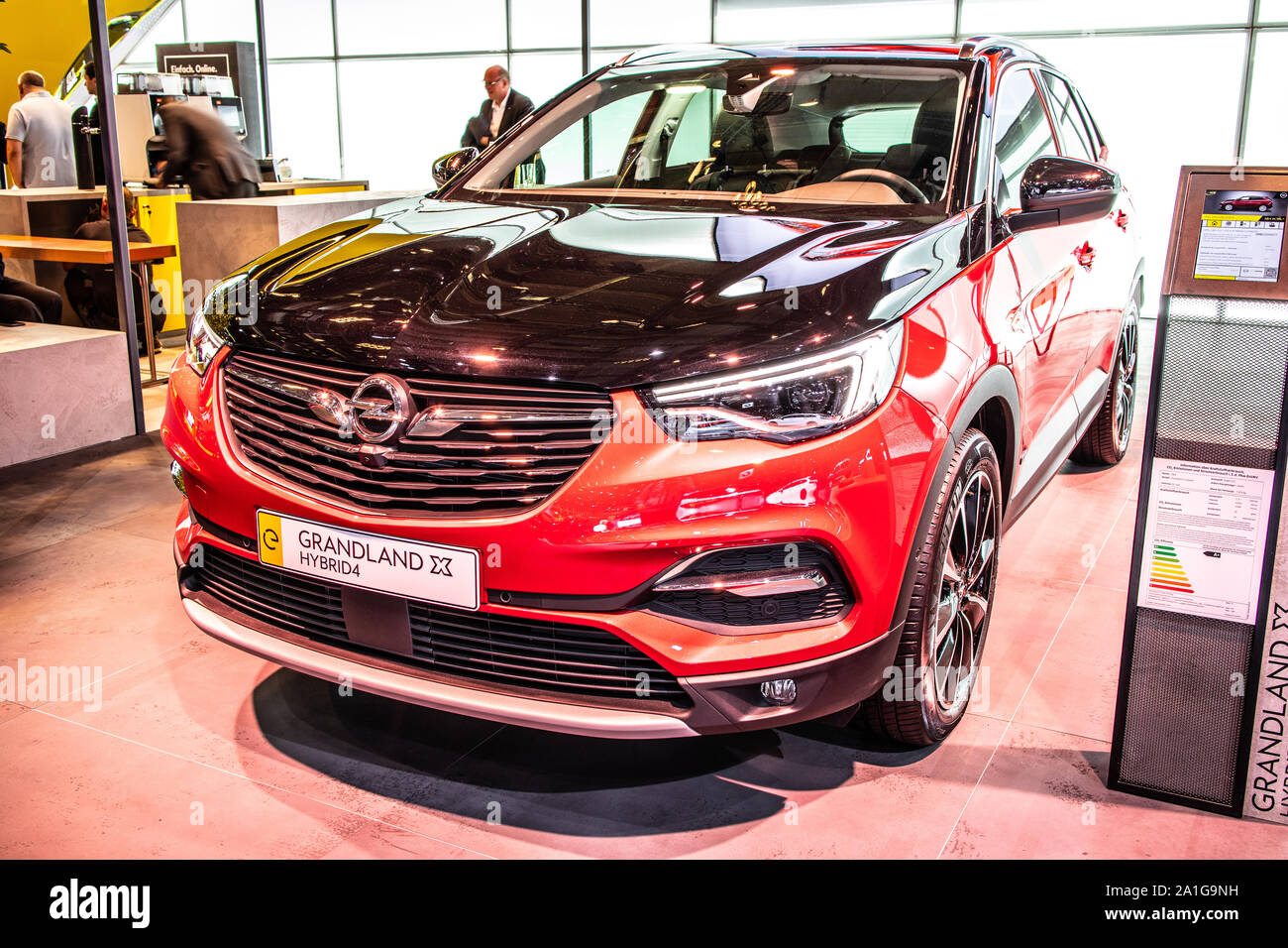 Frankfurt, Germany, Sep 10, 2019: metallic red OPEL Grandland X Hybrid4 ...