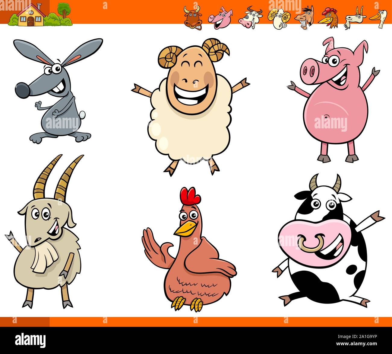Cartoon Illustration of Happy Farm Animal Comic Characters Set Stock ...