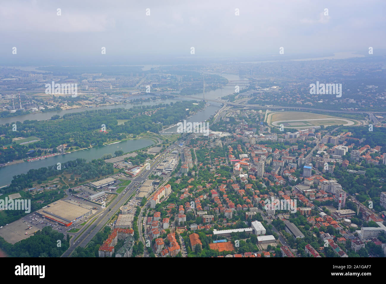 BELGRADE, SERBIA -17 JUN 2019- Aerial landscape view of the Belgrade ...