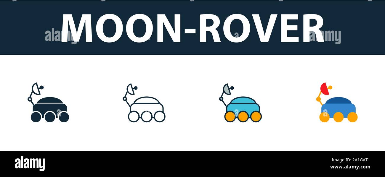 Moon-Rover icon set. Four simple symbols in diferent styles from space ...