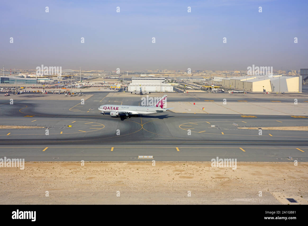 DOHA, QATAR -17 JUN 2019- Aerial view of the Hamad International ...