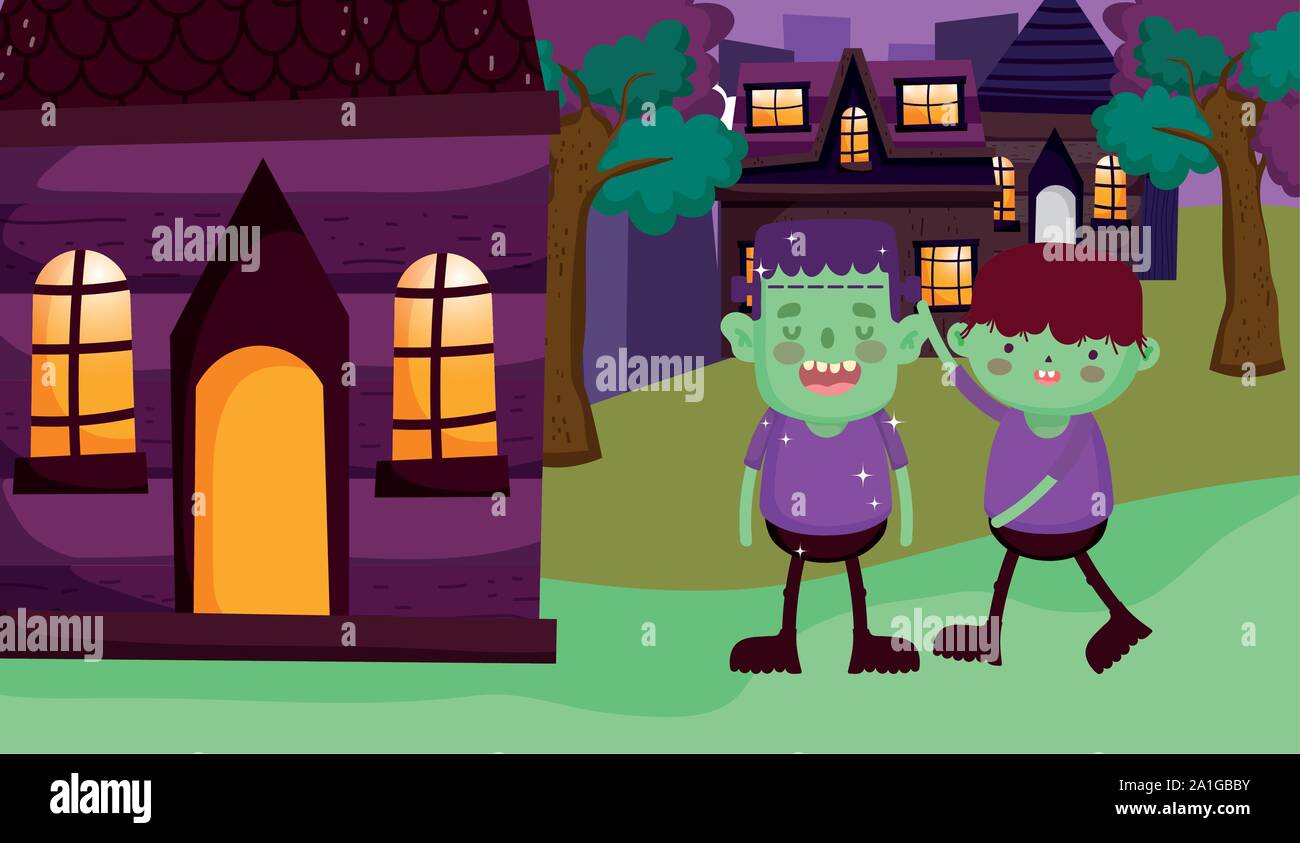 frankenstein and monster costume halloween vector illustration Stock ...