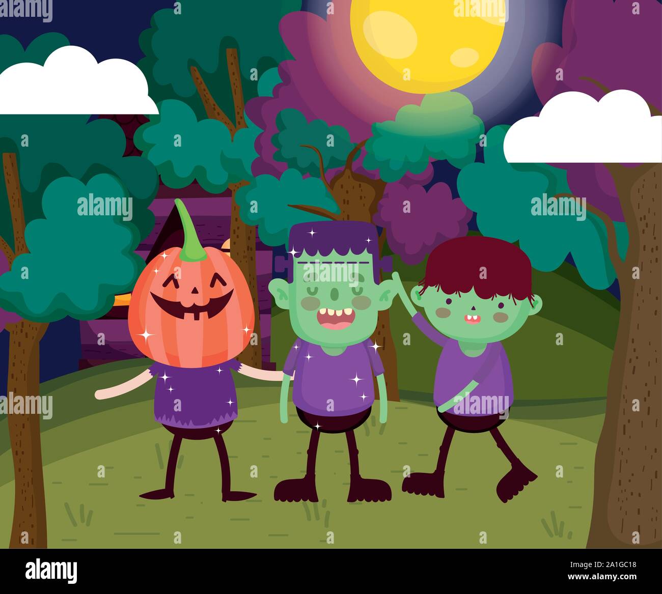 frankenstein mosnter pumpkin costume halloween vector illustration ...