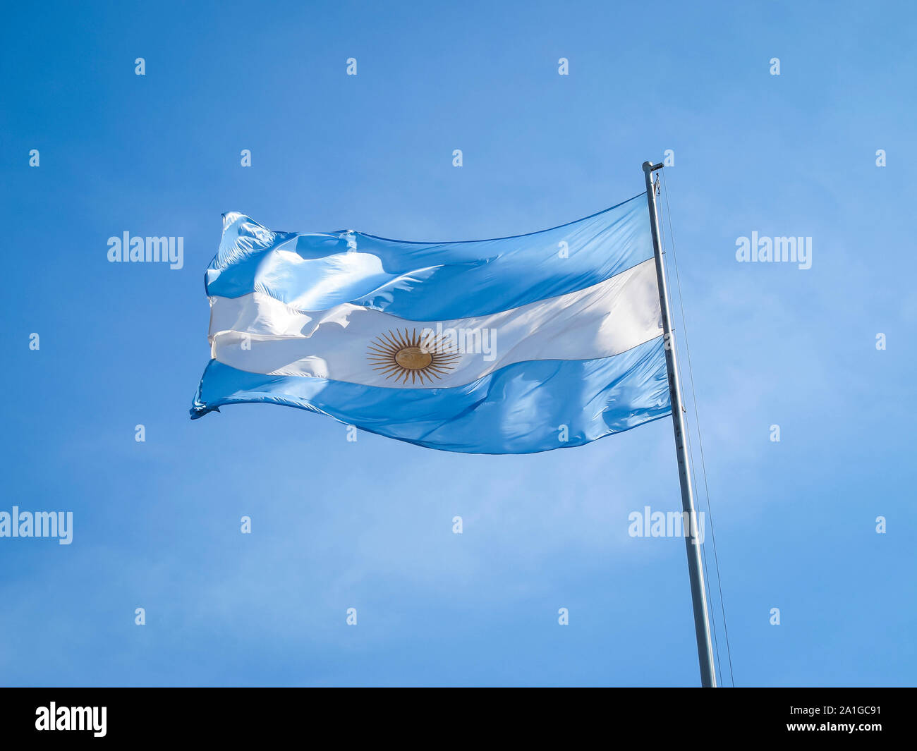 Argentina flag on a pole, with the Inca sun in the middle Stock Photo ...