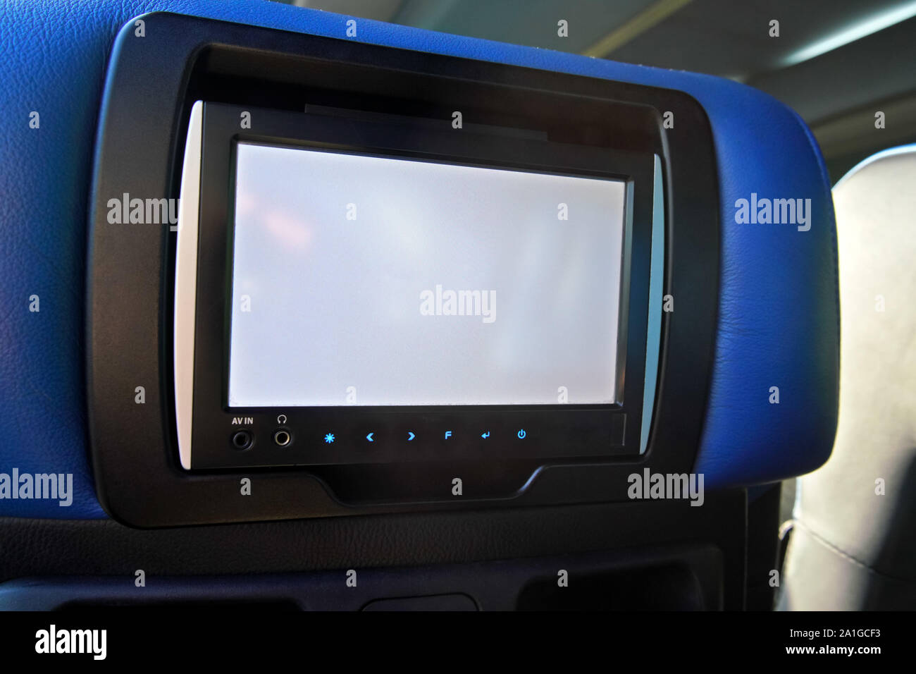 Empty TV in board entertainment screen on a seat of long distance coach ...