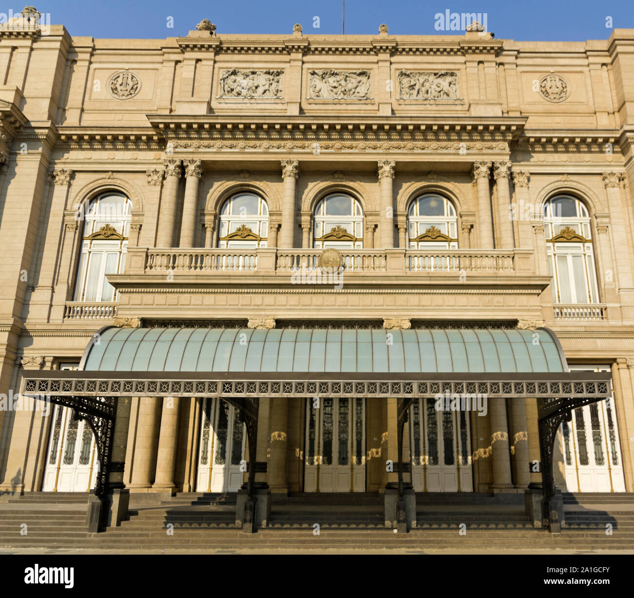 Colon Theatre facade on 9 de julio Avenue at Buenos Aires, Argentina ...