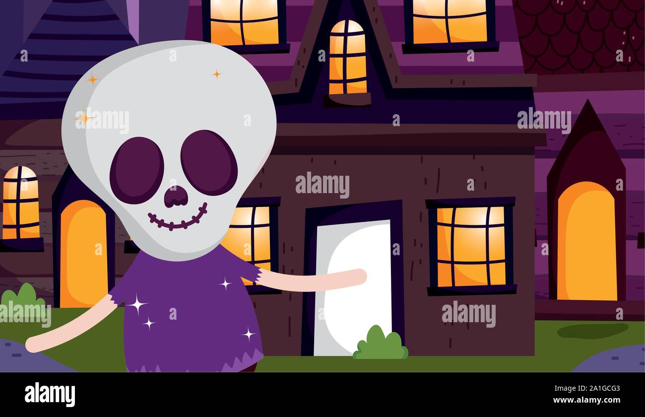 skeleton costume house halloween image vector illustration Stock Vector ...