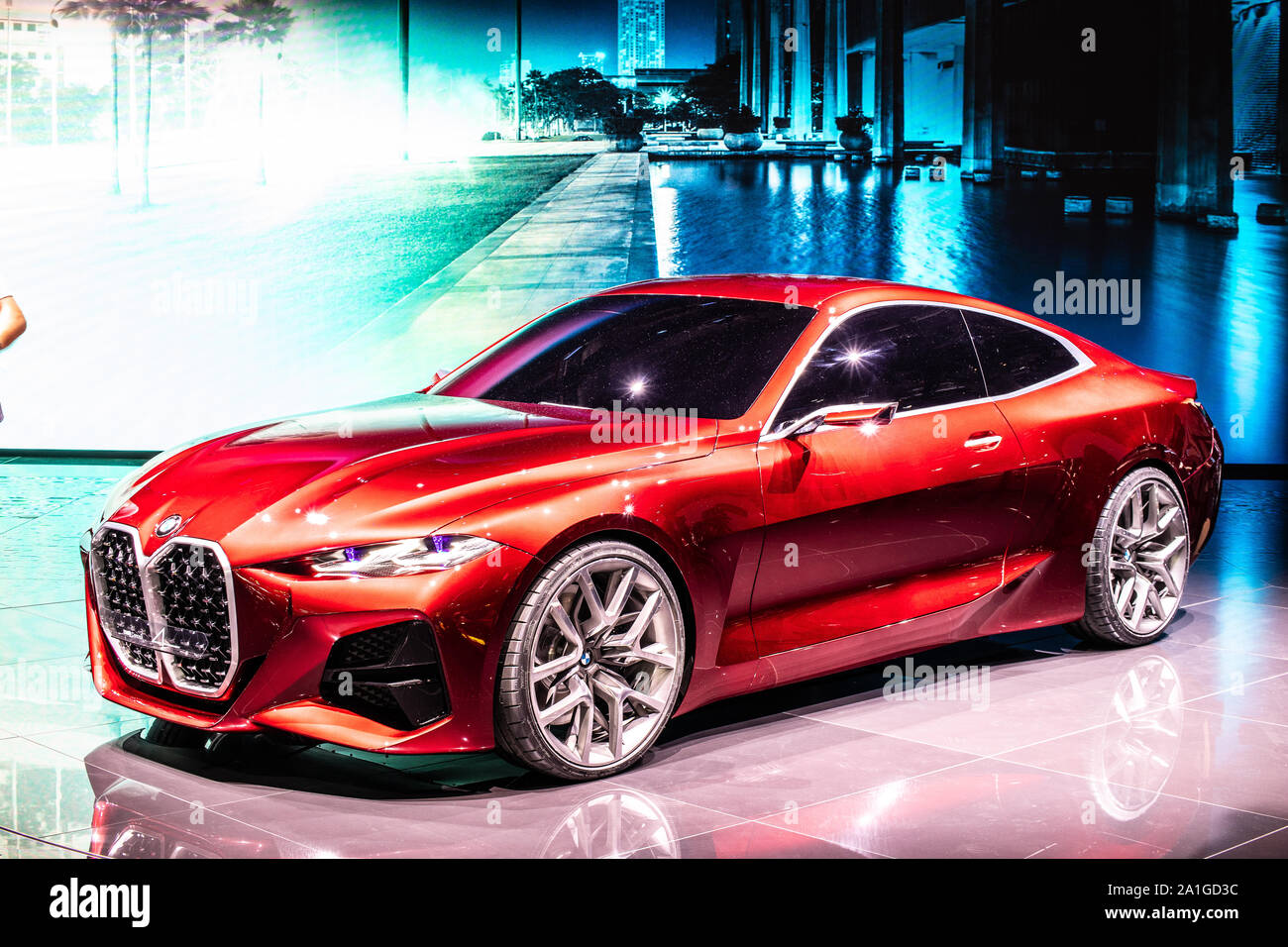 Frankfurt, Germany, Sep 2019: metallic red BMW Concept 4 Prototype Car ...