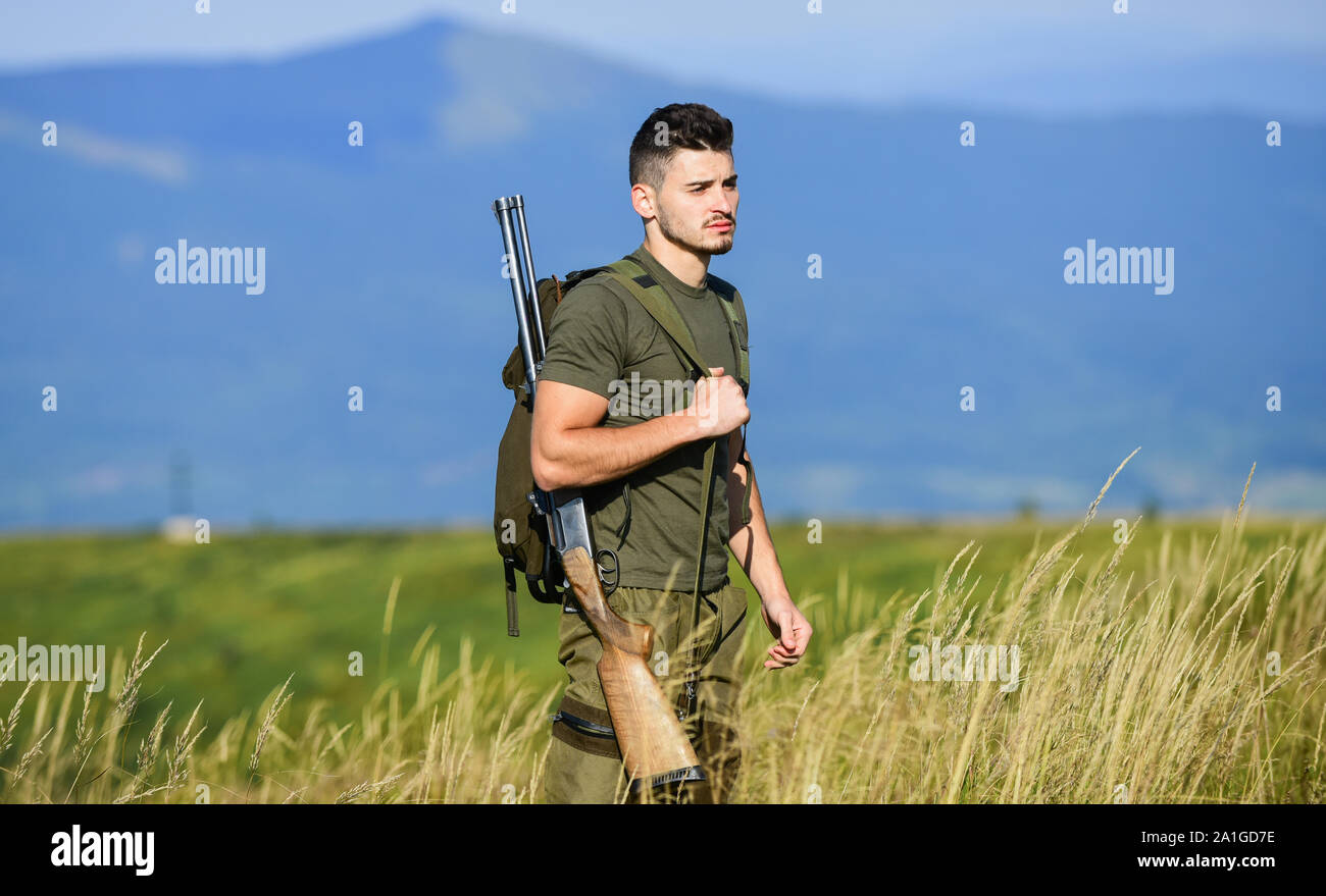 hero. man ready to fire. hunter hobby. army forces. sniper reach target ...