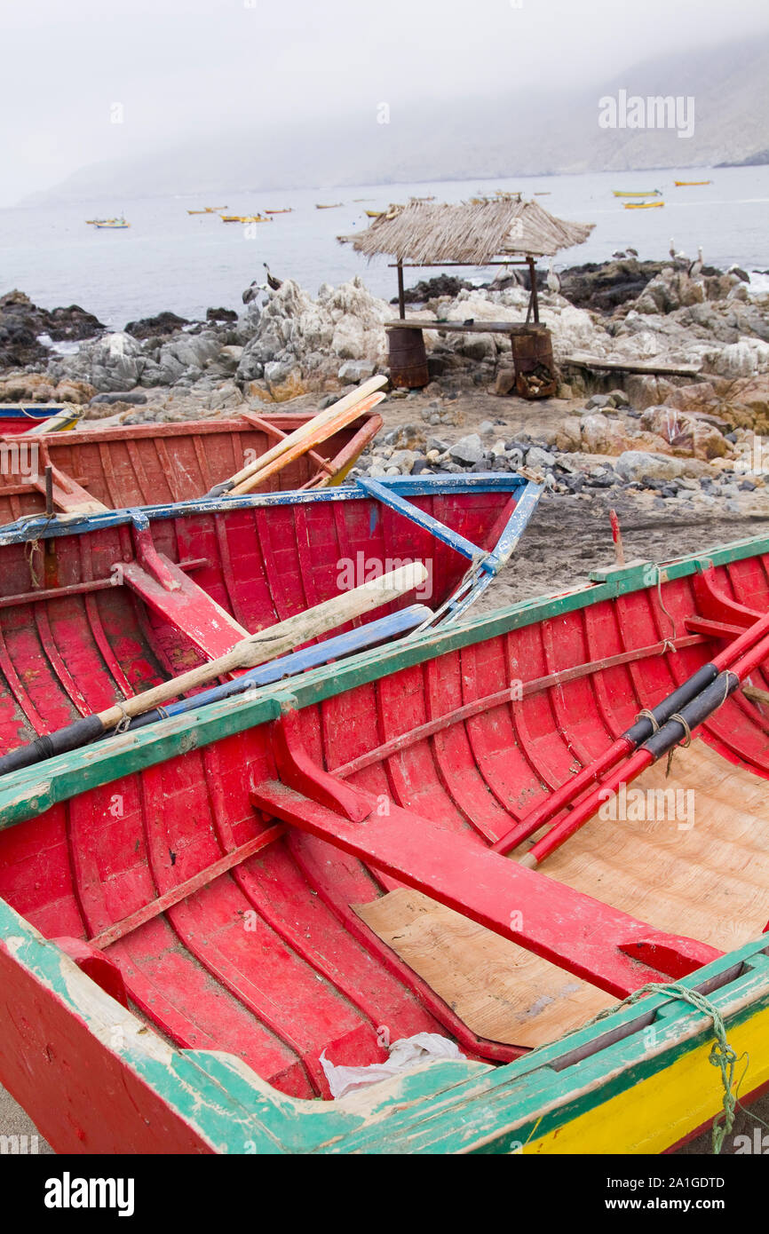 Traditional fishing boats, Pacific Coast of Chile Stock Photo - Alamy