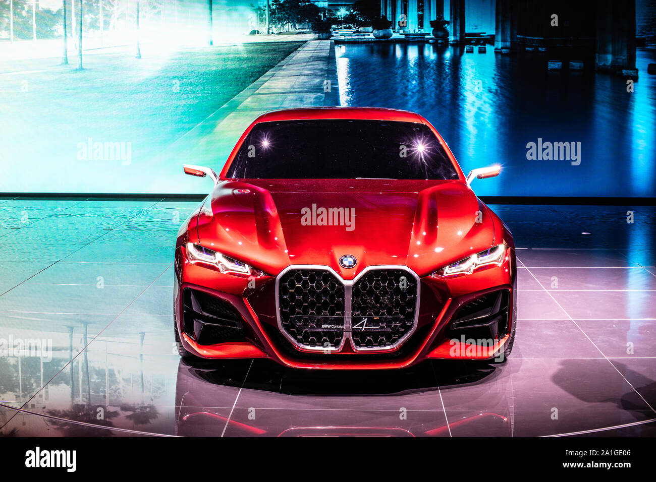 Frankfurt, Germany, Sep 2019: metallic red BMW Concept 4 Prototype Car ...
