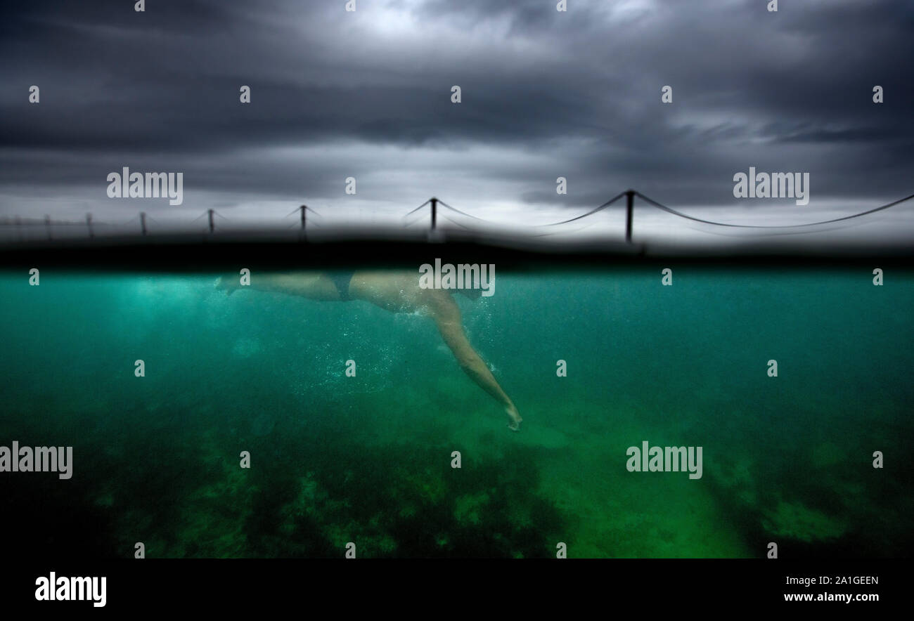 Ocean swimmer at Wylie's Baths in Sydney Australia Stock Photo - Alamy