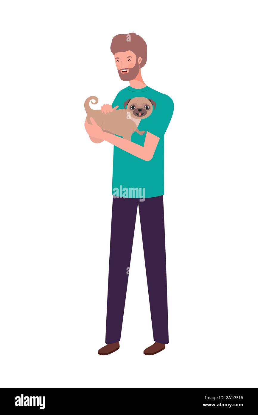 young man lifting cute dog mascot characters Stock Vector Image & Art ...