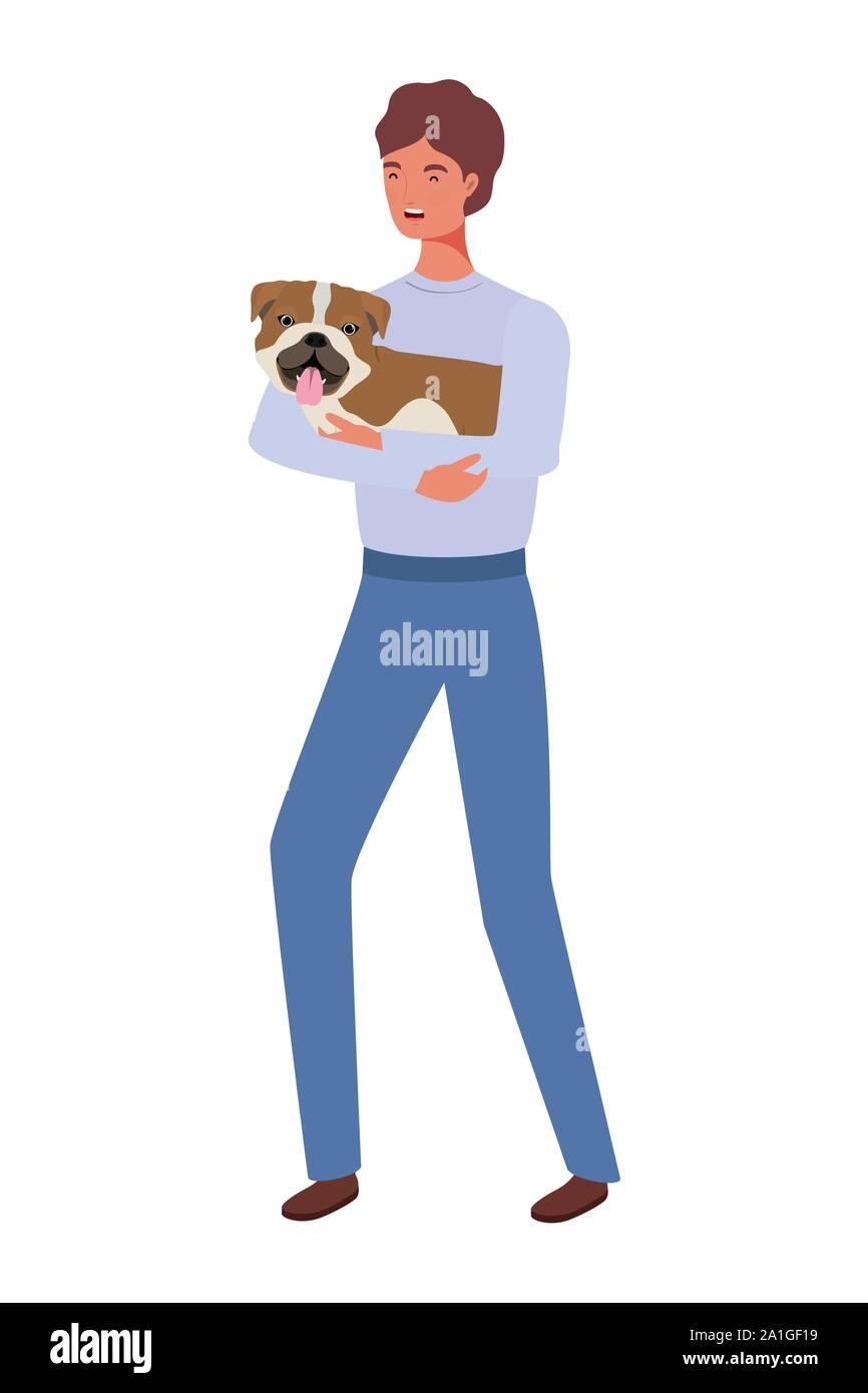 young man lifting cute dog mascot characters Stock Vector Image & Art ...