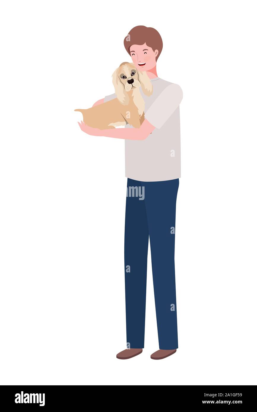 young man lifting cute dog mascot characters Stock Vector Image & Art ...