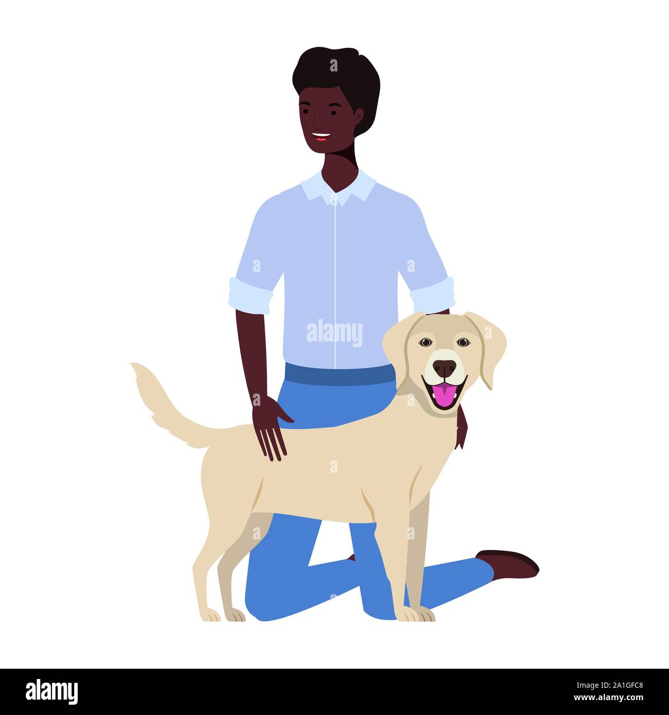 young afro man with cute dog mascot characters Stock Vector Image & Art ...