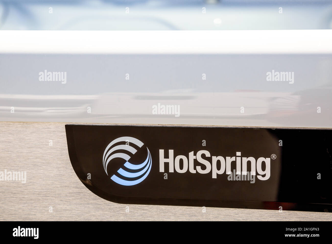 Bordeaux, France - June 2, 2019: Close up on the Hotspring logo ...