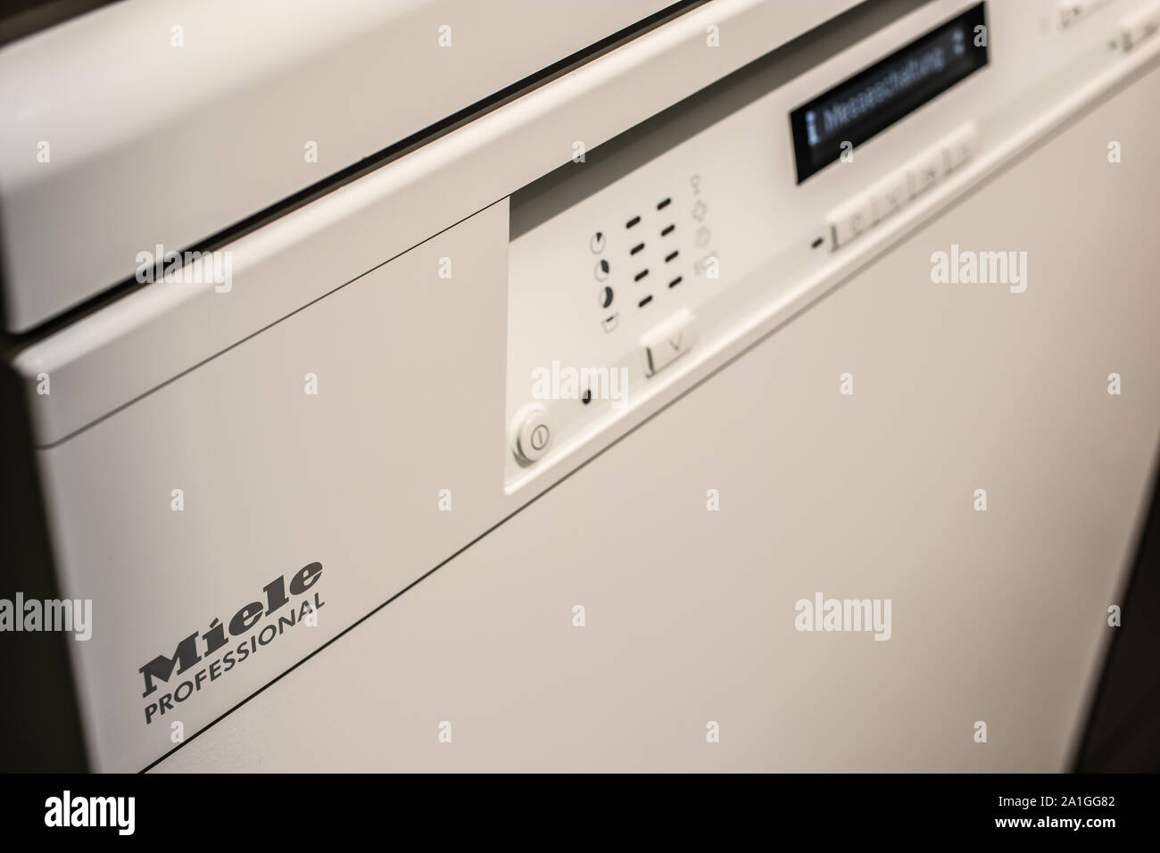 Berlin, Germany, Sep 2019, new Miele dishwasher on display, at Miele ...