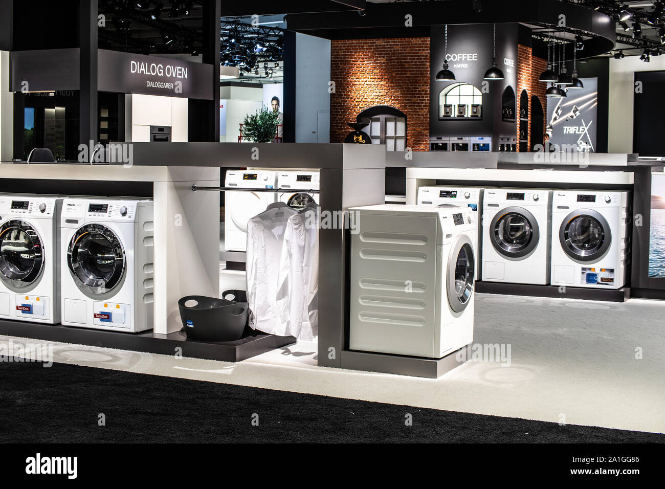 Berlin, Germany, Sep 2019, Miele Washing Machines tumble dryer on ...