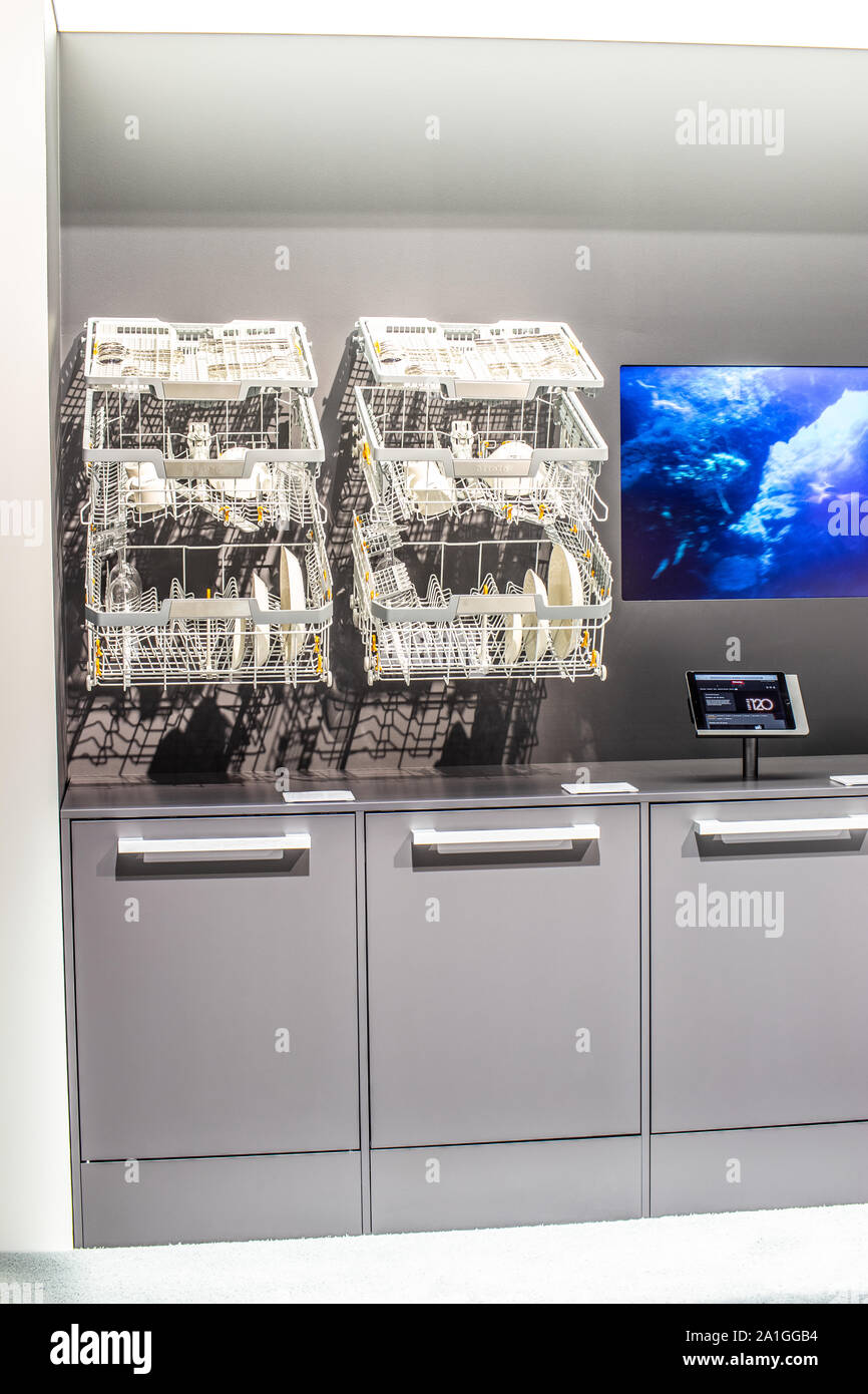 Berlin, Germany, Sep 2019, new Miele dishwasher on display, at Miele ...