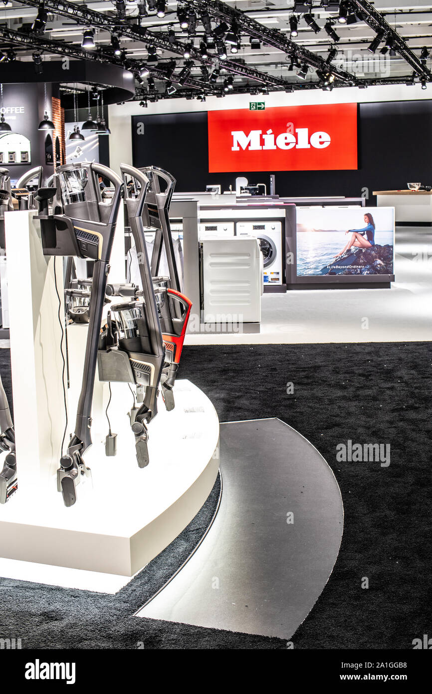 Berlin, Germany, Sep 2019 Miele PowerLine EcoLine vacuum cleaners on ...