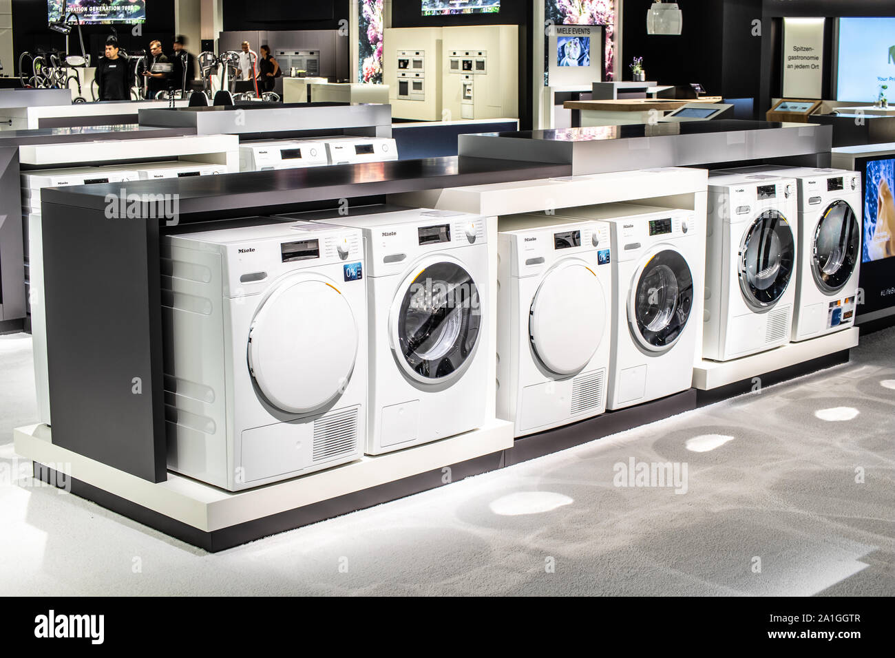 Berlin, Germany, Sep 2019, Miele Washing Machines tumble dryer on ...