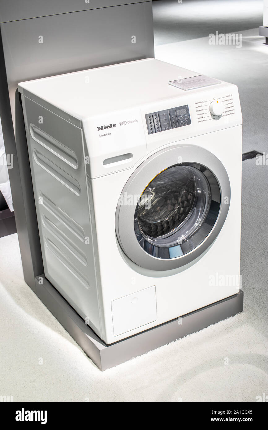Berlin, Germany, Sep 2019, Miele Washing Machines tumble dryer on ...