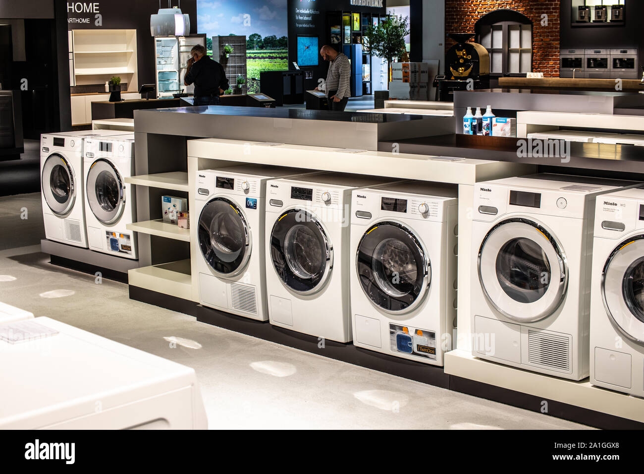 Berlin, Germany, Sep 2019, Miele Washing Machines tumble dryer on ...