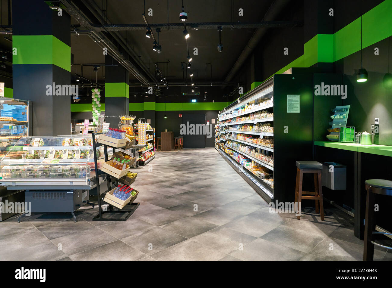COLOGNE, GERMANY - CIRCA OCTOBER 2018: interior shot of REWE To Go. The ...