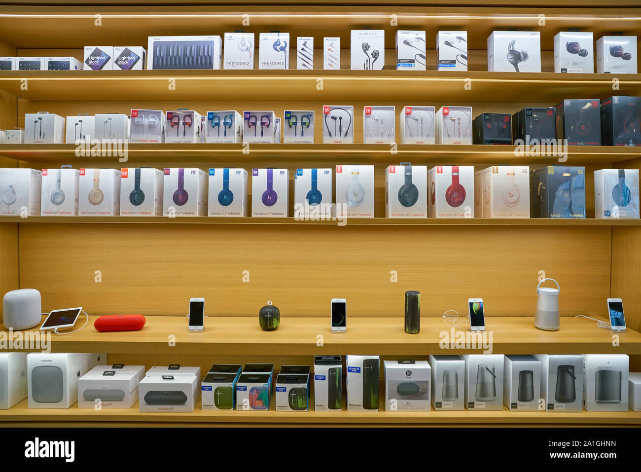 COLOGNE, GERMANY - CIRCA OCTOBER, 2018: goods in display at Apple store ...