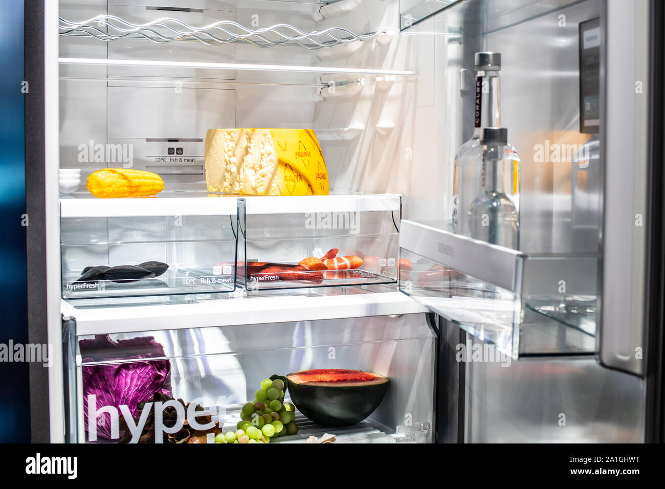 Berlin, Germany, Sep 2019, Siemens fridge refrigerator freezer at ...
