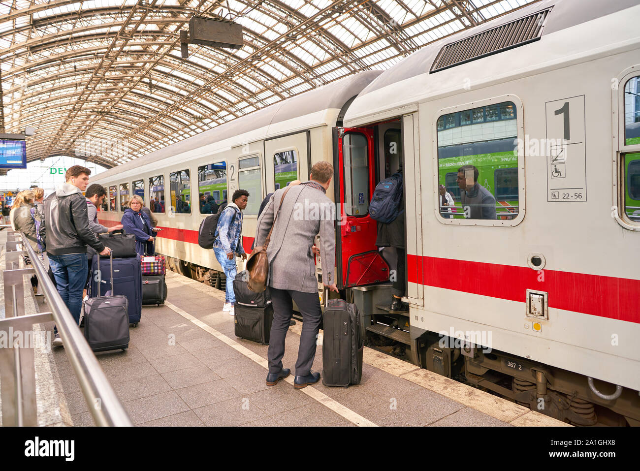 COLOGNE, GERMANY - CIRCA OCTOBER, 2018: a train seen on platrform at ...