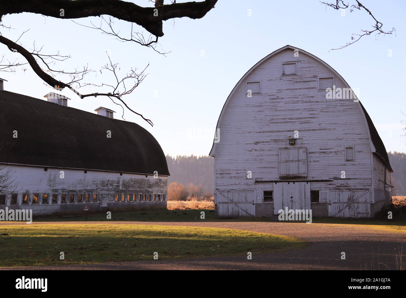 Two large wooden barns Stock Photo - Alamy