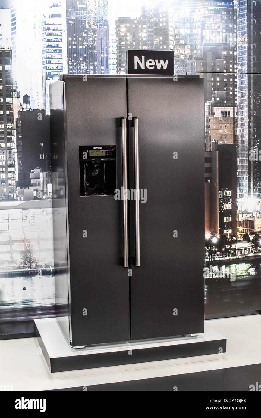 Berlin, Germany, Sep 2019, Siemens fridge refrigerator freezer at ...
