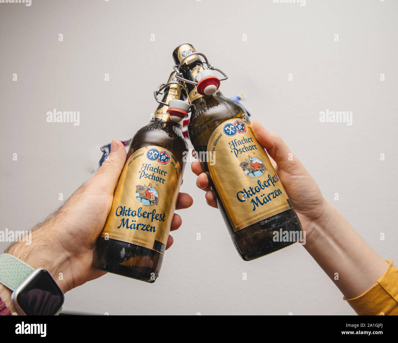 Munich, Germany - Mar 3, 2019: Male hand holding traditional ...