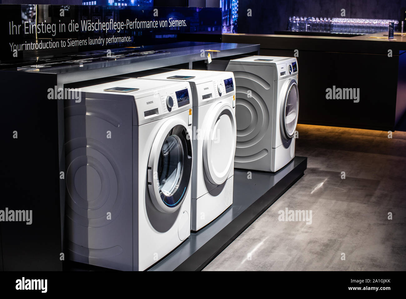 Berlin, Germany, Sep 2019, Siemens washing machine tumble dryer on ...