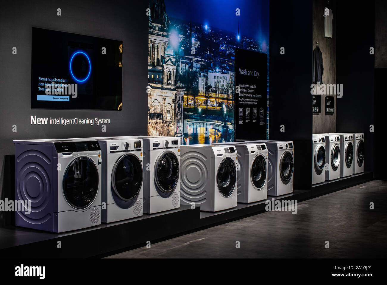 Berlin, Germany, Sep 2019, Siemens washing machine tumble dryer on ...