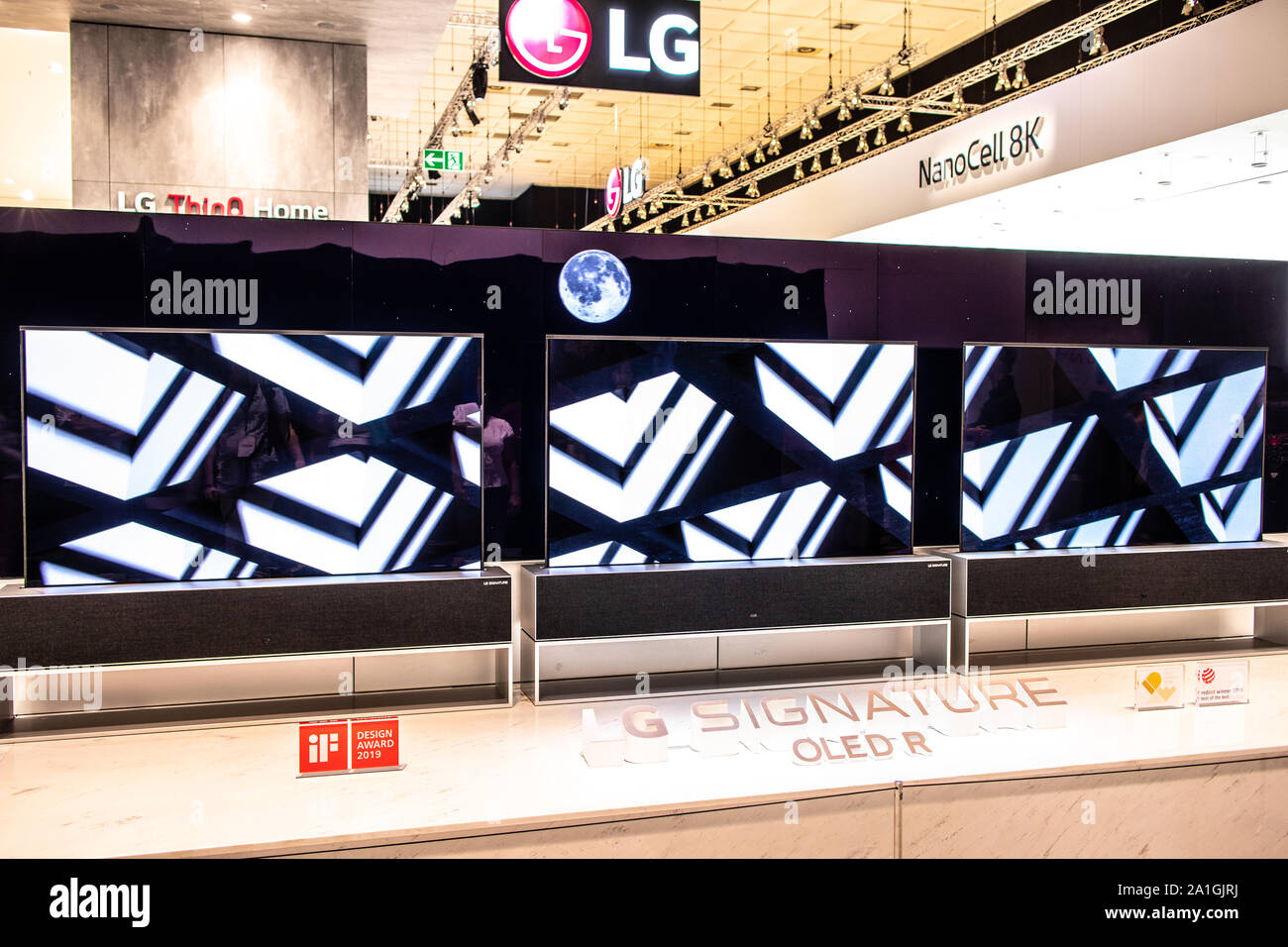 Berlin, Germany, Sep 2019, LG 8k Signature Smart OLED R Premium TV on display, LG exhibition ...