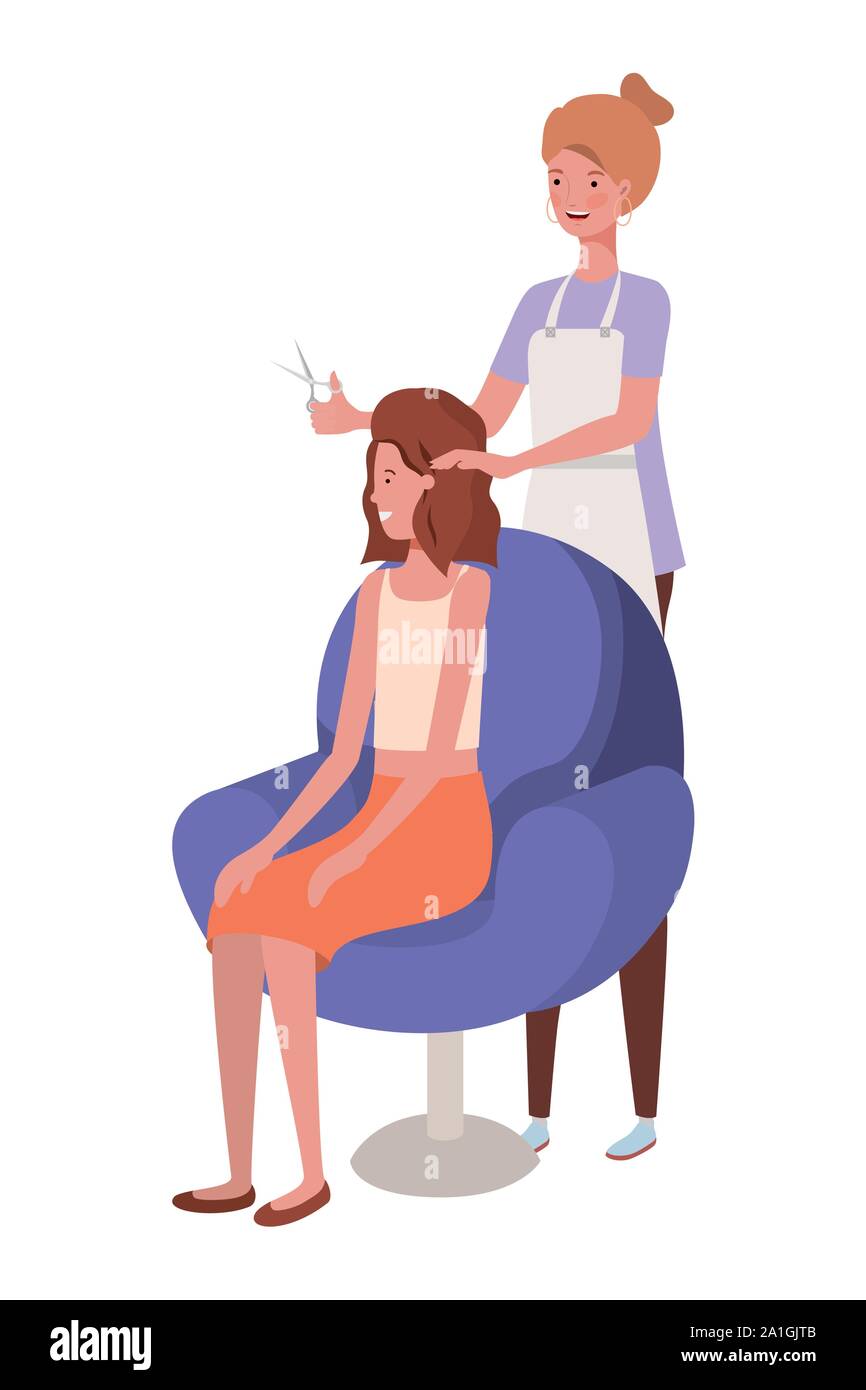 stylist fixing hair to client characters Stock Vector Image & Art - Alamy
