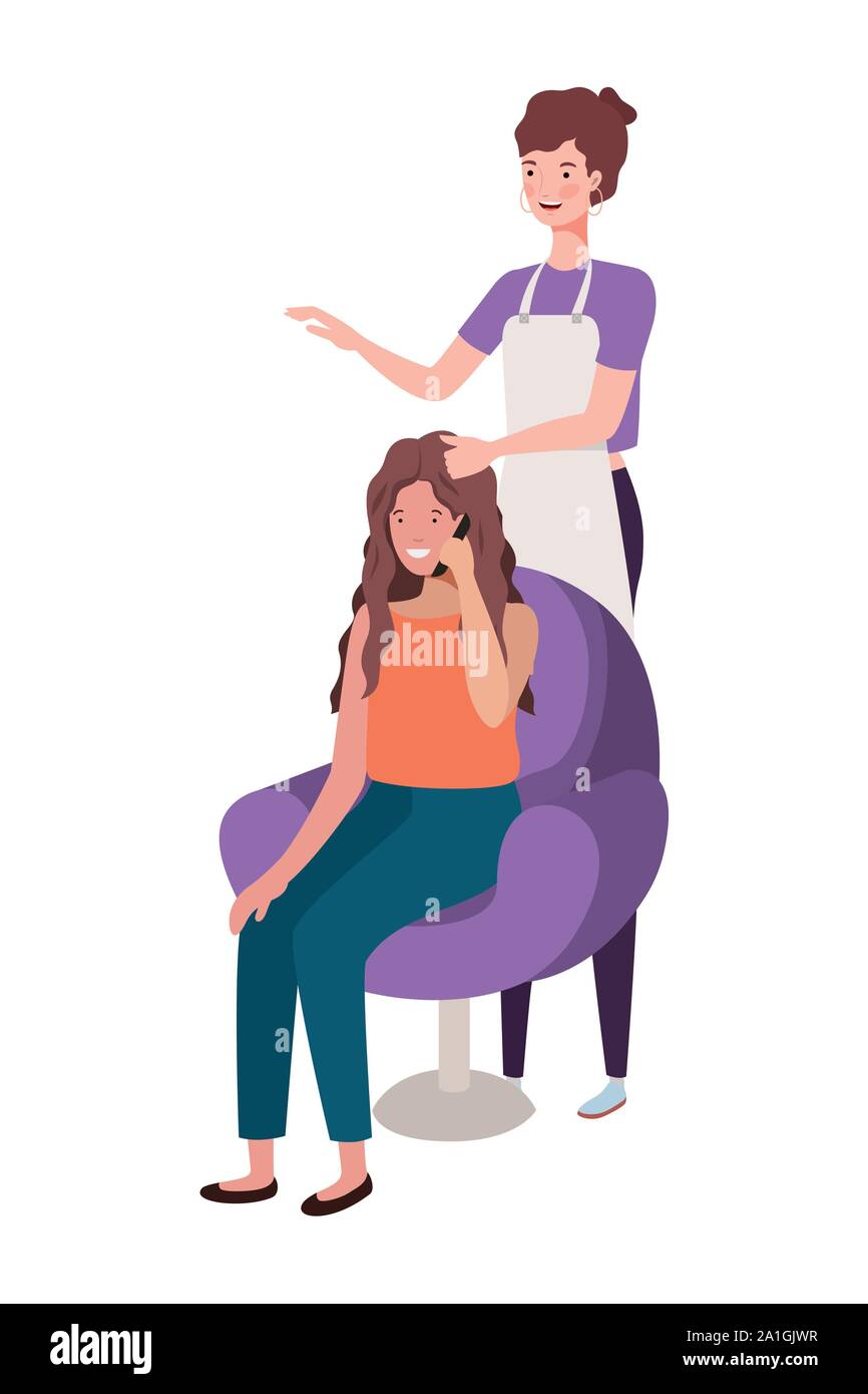 stylist fixing hair to client characters Stock Vector Image & Art - Alamy